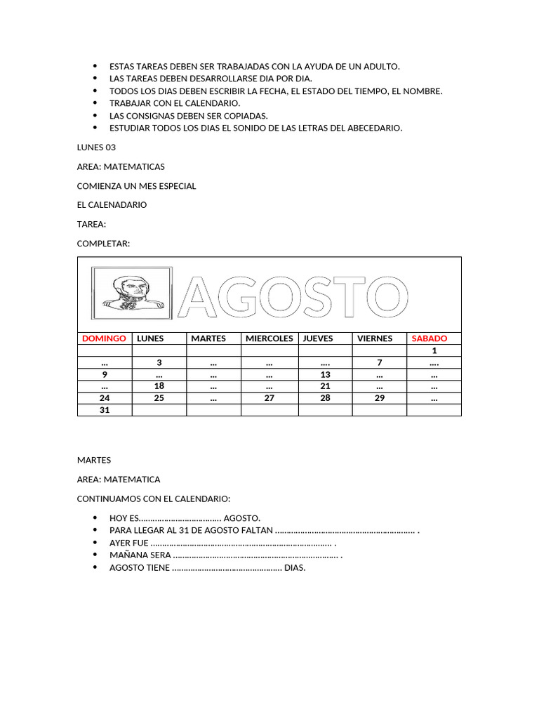 Actividades 03 - 08 - 2020 | PDF | Calendario