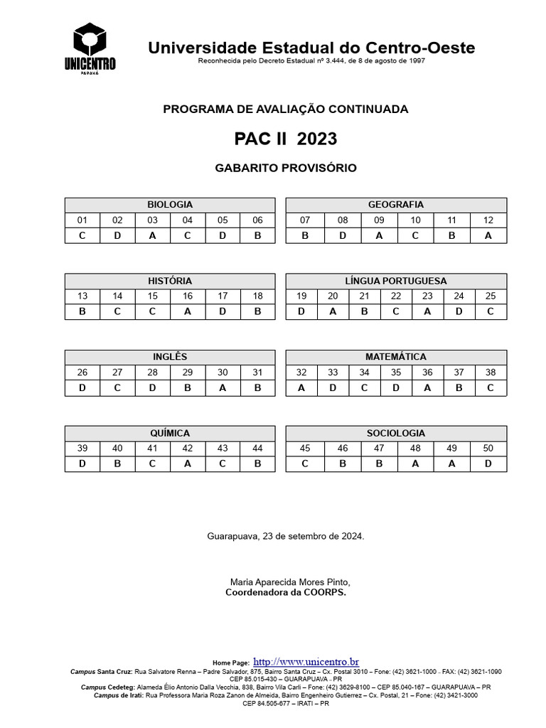 2024 Gabarito Provis Rio PAC II 2023 | PDF