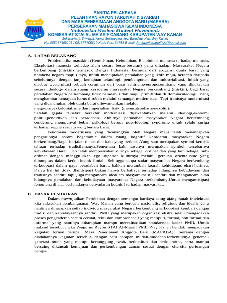 Proposal Pmii Mapaba Xviii | PDF