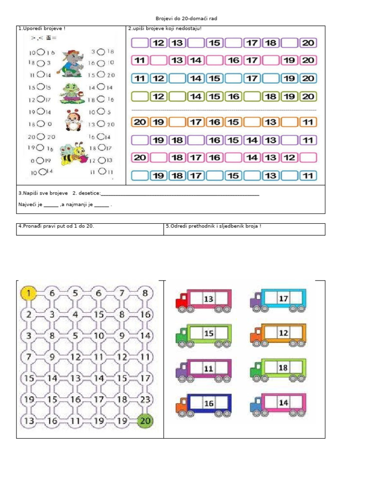 Brojevi Do 20-Vježbica 1 | PDF