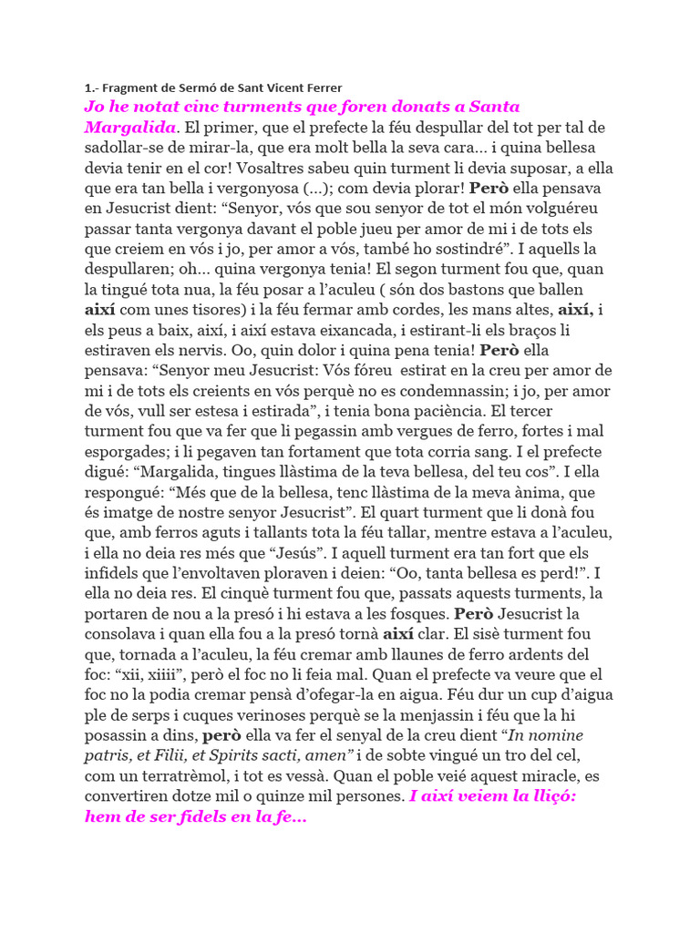 Sermó Sta Margarida - Comentat | PDF