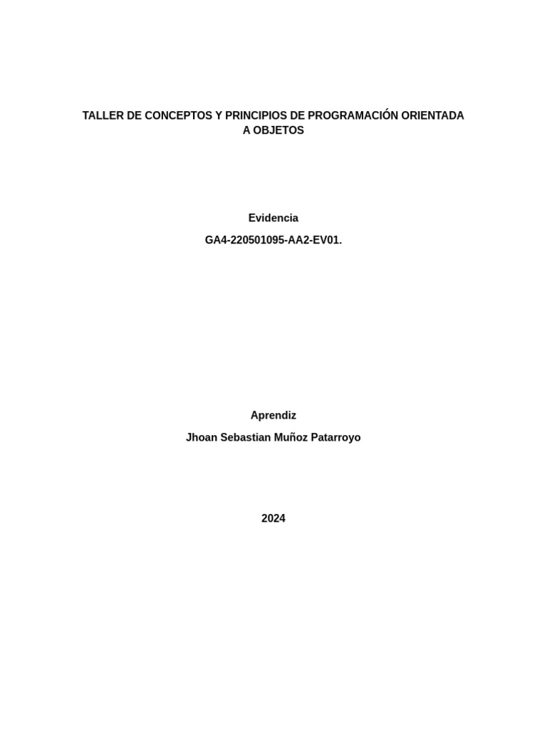 Taller De Conceptos Y Principios De Programación Orientada A Objetos Pdf Objeto Informática