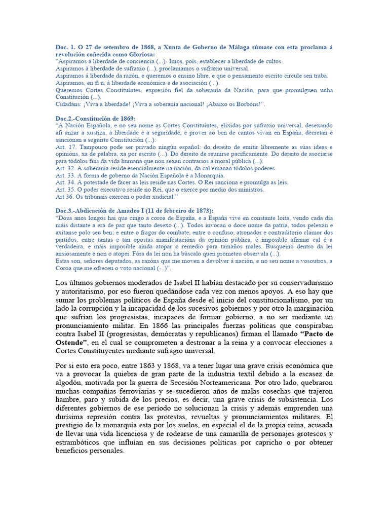 Composición de Texto La Revolución Gloriosa y La Constitución de 1869 ...