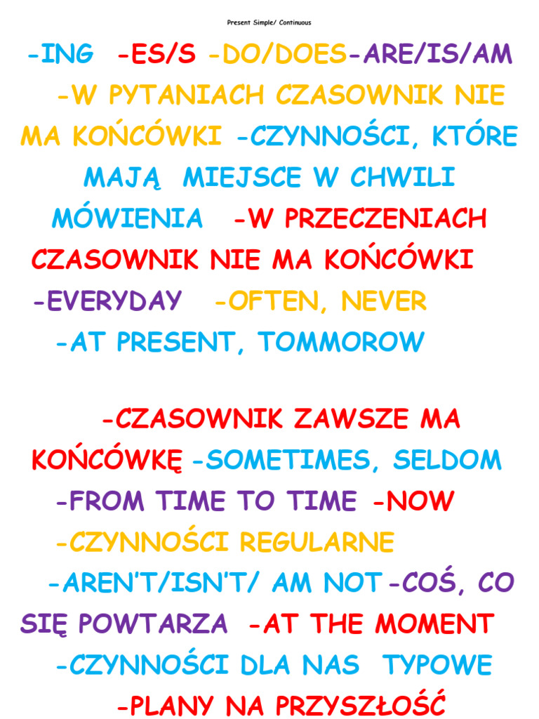 Present Simple I Continuous - Zasady | PDF