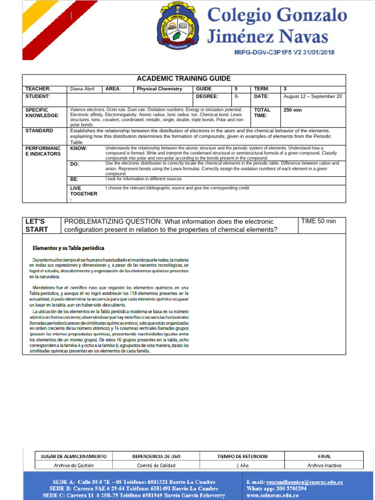 5 GUIDE 8° 2024 Periodic Properties | PDF | Mecánica cuántica | Tabla ...