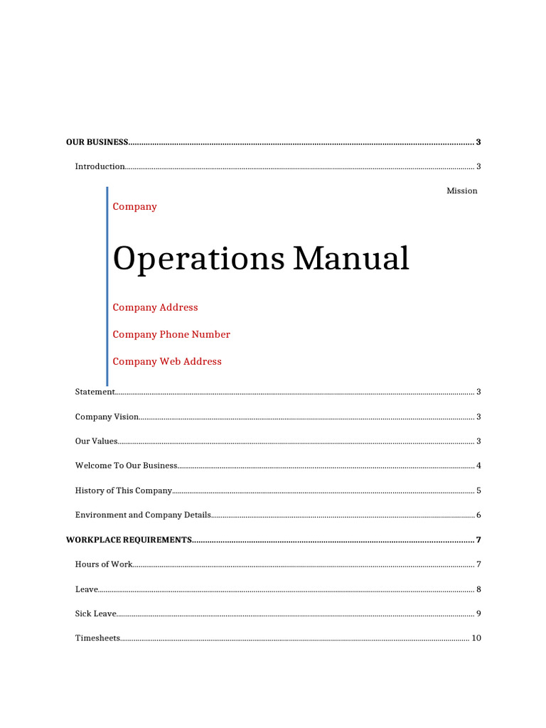 Free Operations Manual Template | PDF | Sick Leave | Business