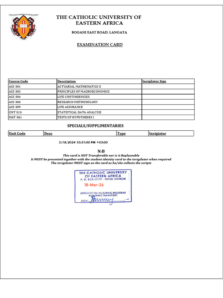 ExamCard 1045764 | PDF