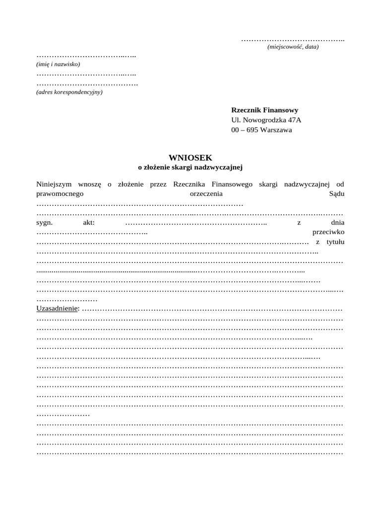 Wniosek O-Skarge-Nadzwyczajna Uniwersalny 2023 | PDF