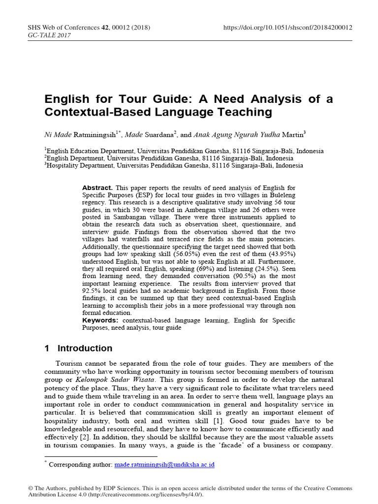 English For Tour Guide A Need Analysis of A Contex | PDF | English As A ...