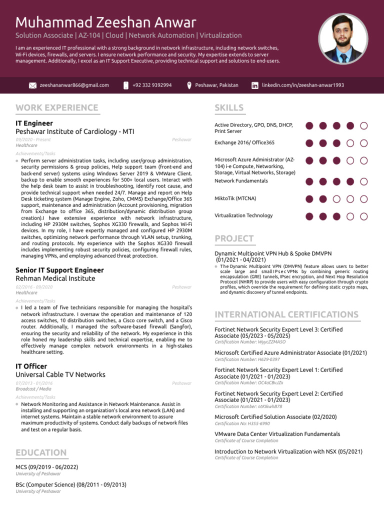 Zeeshan - Anwar Resume 1 | PDF | Virtual Private Network | Computer Network