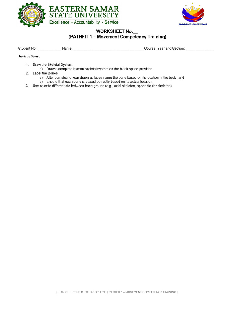 Worksheet - UNIT 3 - Skeletal System | PDF