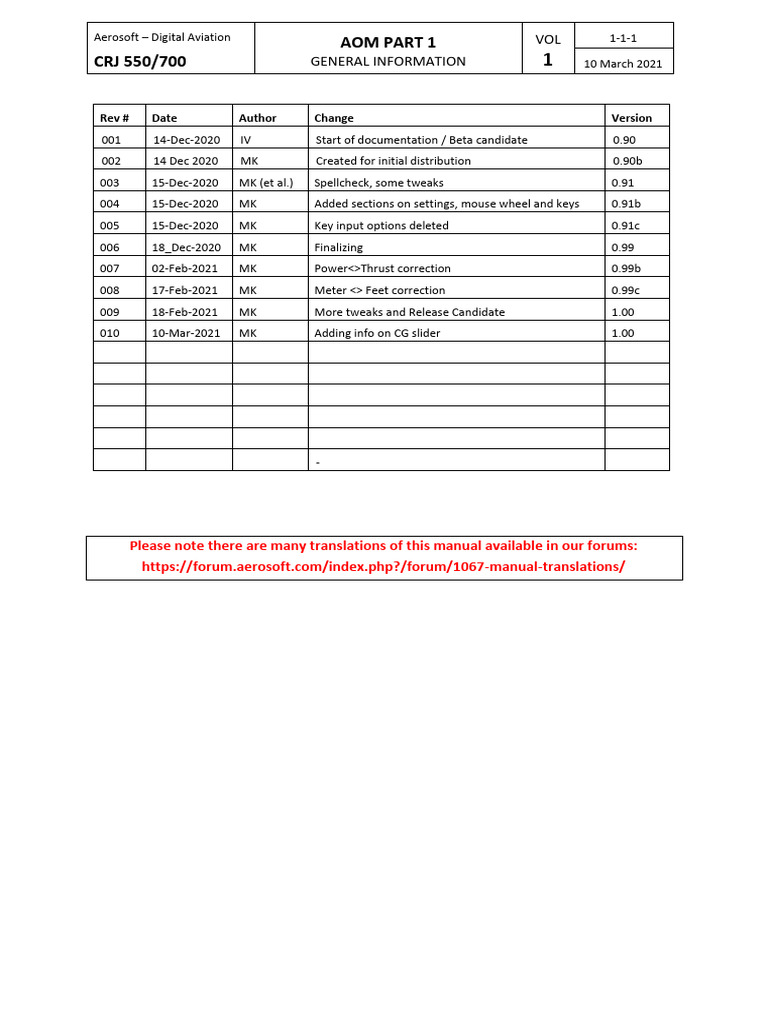 Vol1 - Aircraft Operating Manual - Part-1 | PDF | Aviation | Aircraft