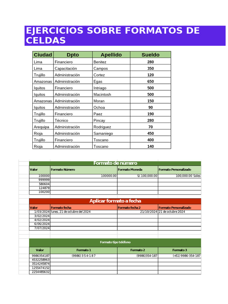 Ejercicios Sobre Formatos de Celdas | PDF
