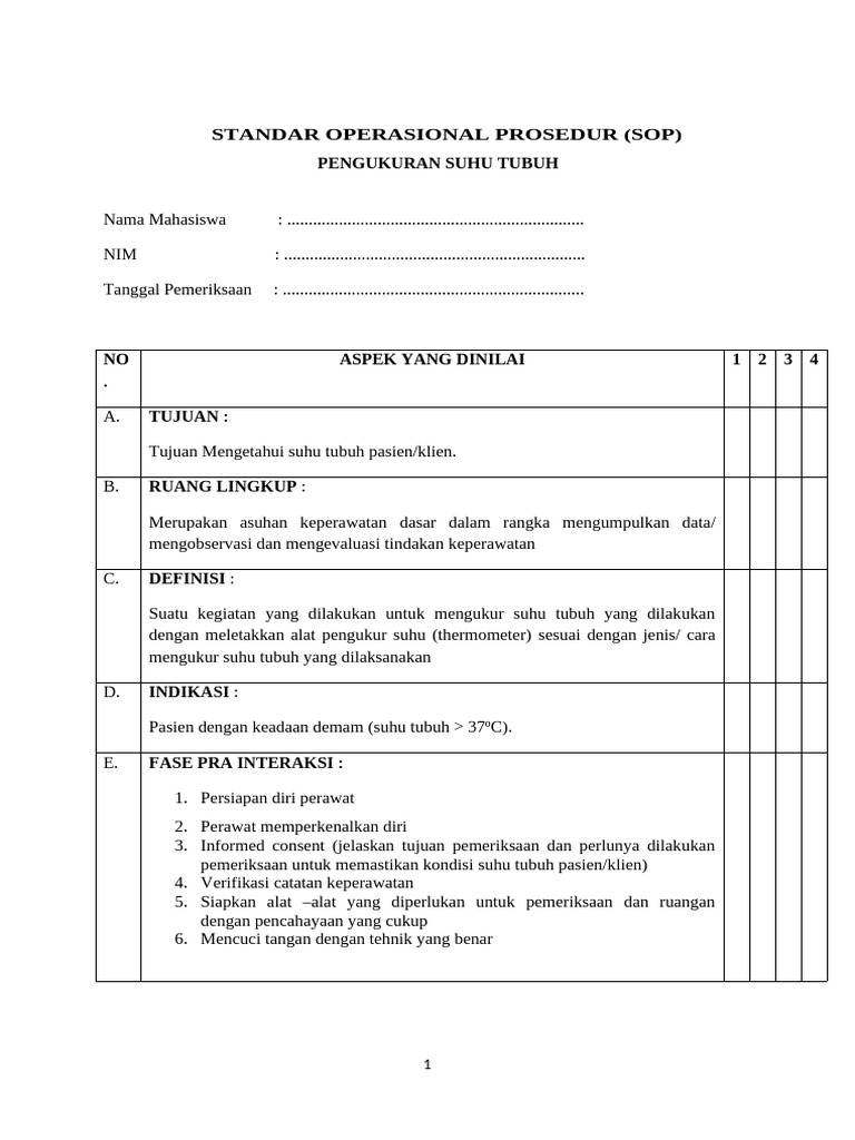 Sop Mengukur Suhu | PDF