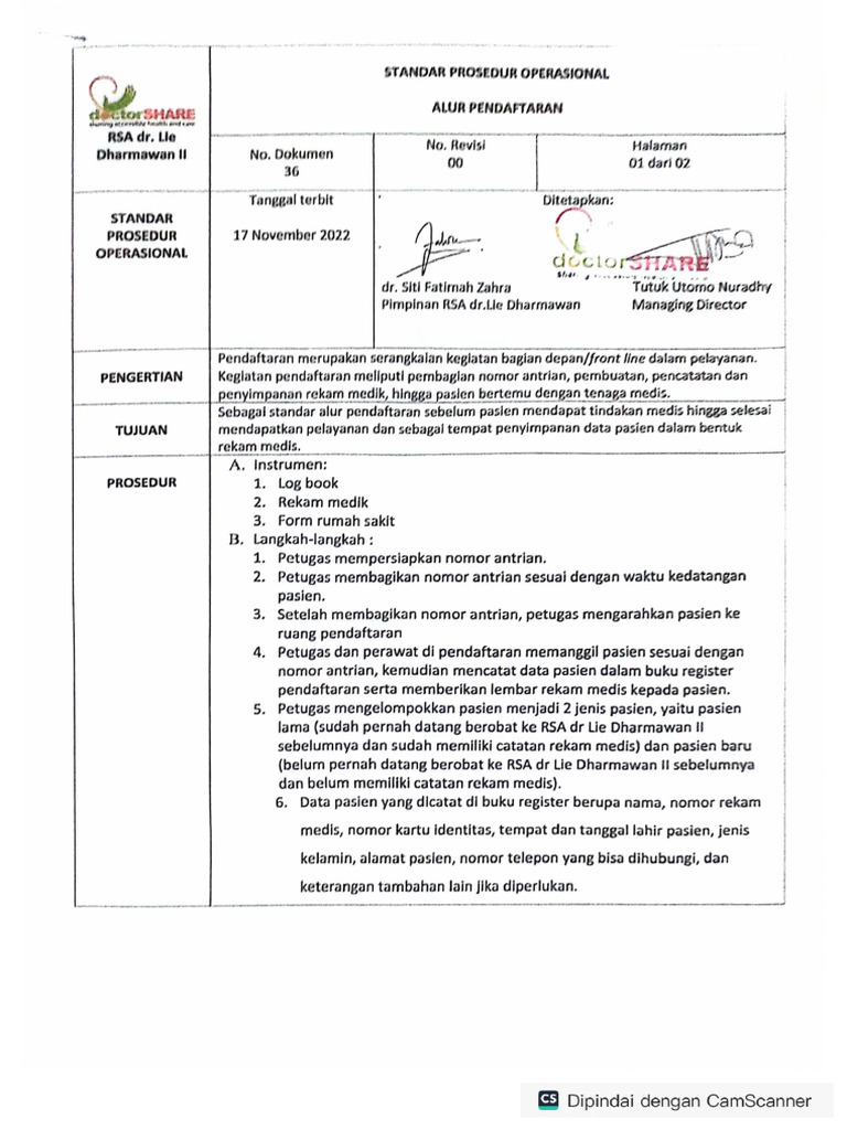 SOP Alur Pendaftaran | PDF