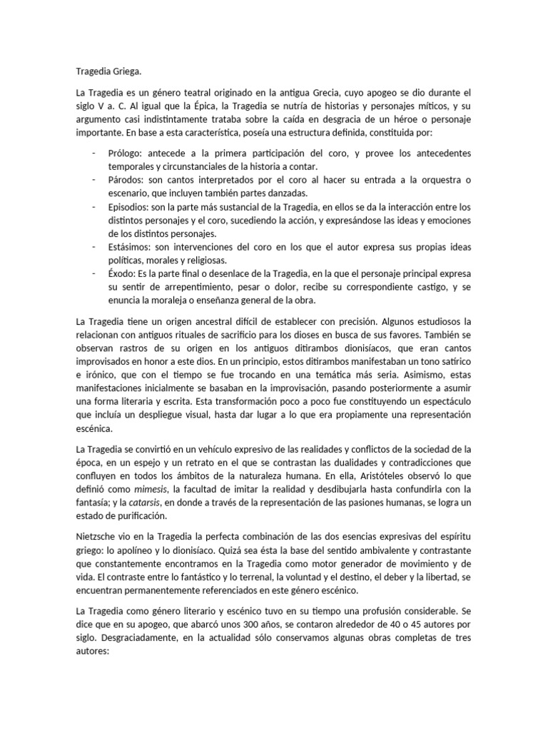 Características de la Tragedia Griega | PDF | Tragedia griega | Tragedia