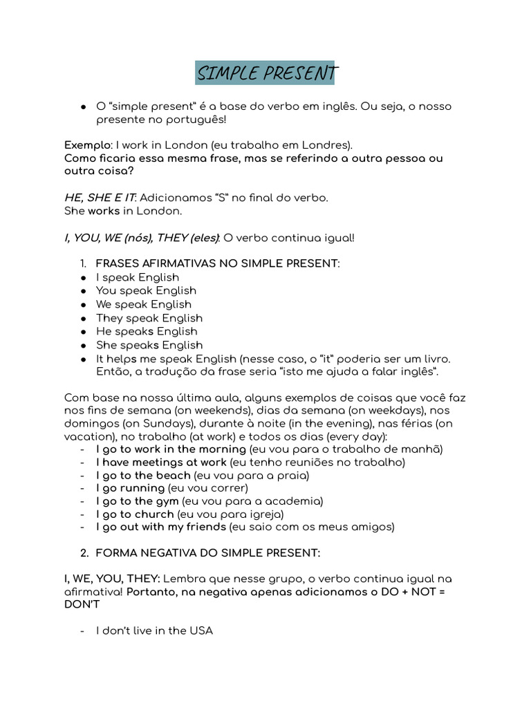 Resumo Simple Present | PDF