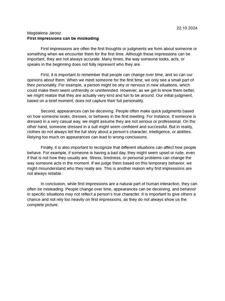 Misleading First Impressions Explained | PDF