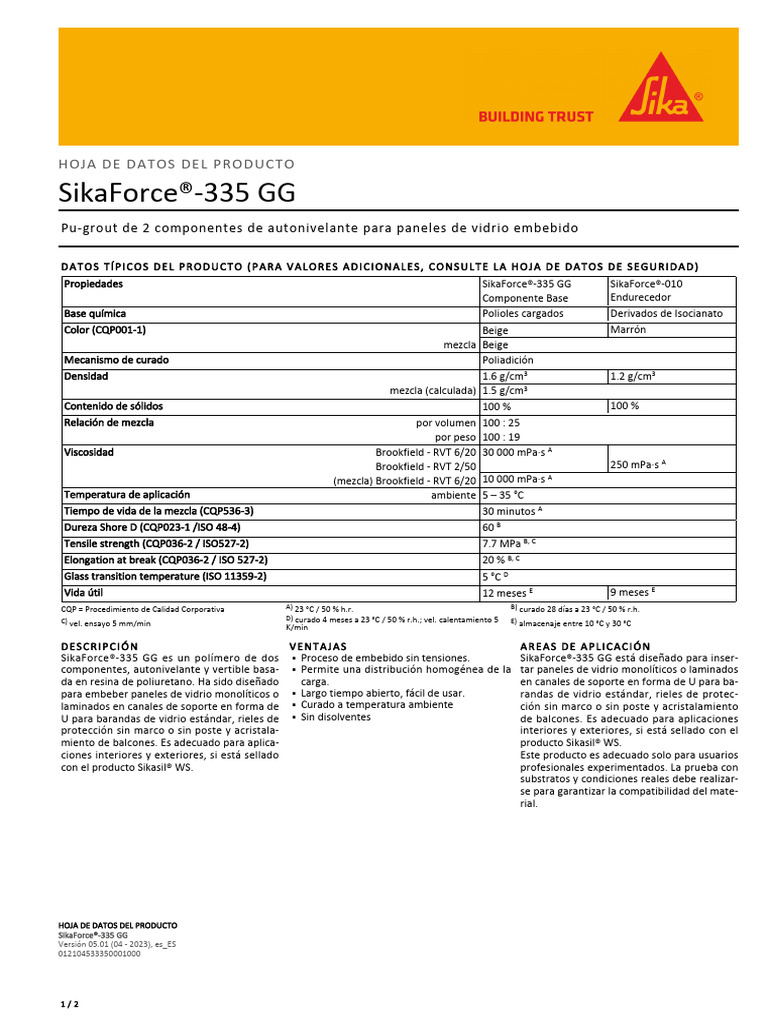 Grout Bi Component Sikaforce-335-Gg | PDF | Lentes
