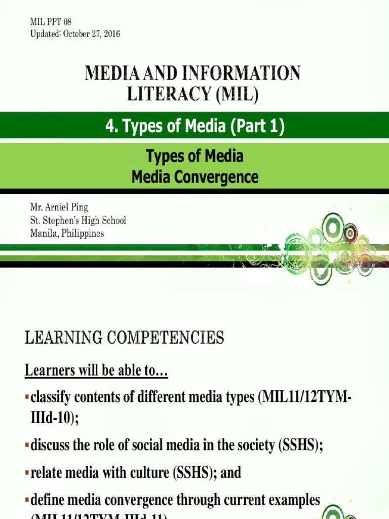 Media and Information Literacy (MIL) - Types of Media and Media Conve | PDF