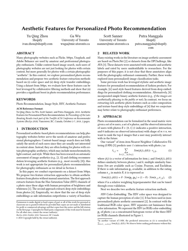 recsys18_aesthetic | PDF | Vision