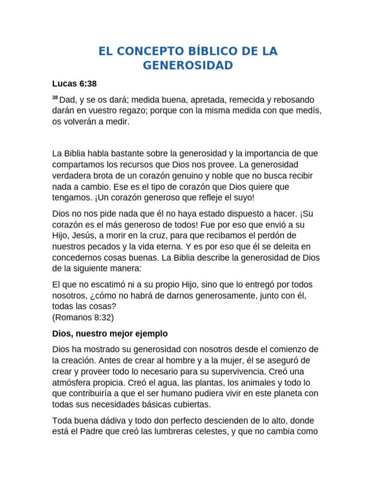 El Concepto Bíblico de La Generosidad | PDF | Religión y espiritualidad
