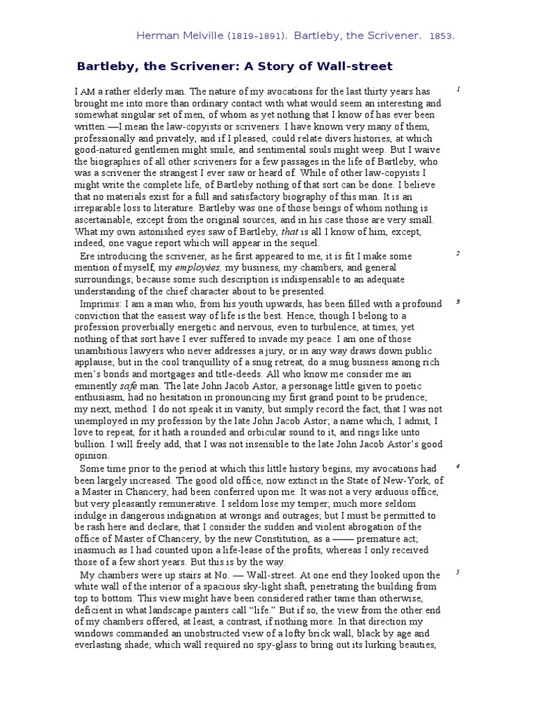 Bartleby, The Scrivener - Herman Melville | PDF | Bartleby, The ...