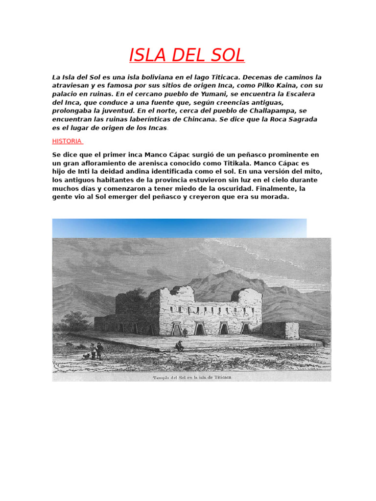 Isla del Sol: Historia y Ruinas Incas | PDF