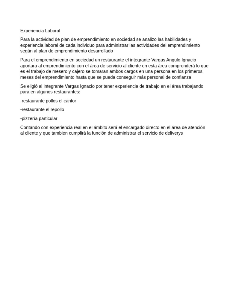 Experiencia Laboral | PDF