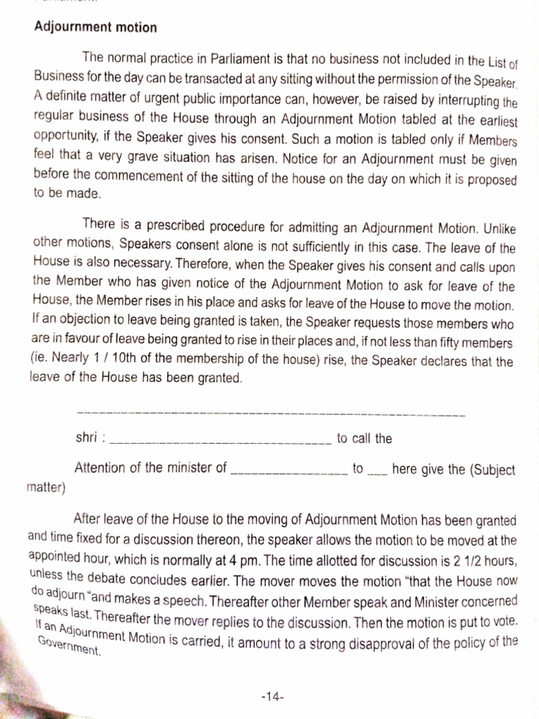 Adjournment Motion | PDF | Government
