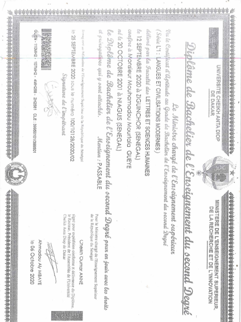 Attestation Bac Mourtala | PDF