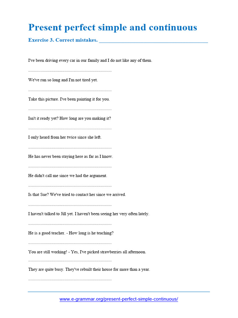 Present Perfect Simple Continuous Exercise 3 | PDF