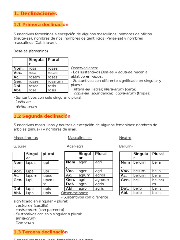 Declinaciones Latinas | PDF | Clasificación cientifica | Gramática