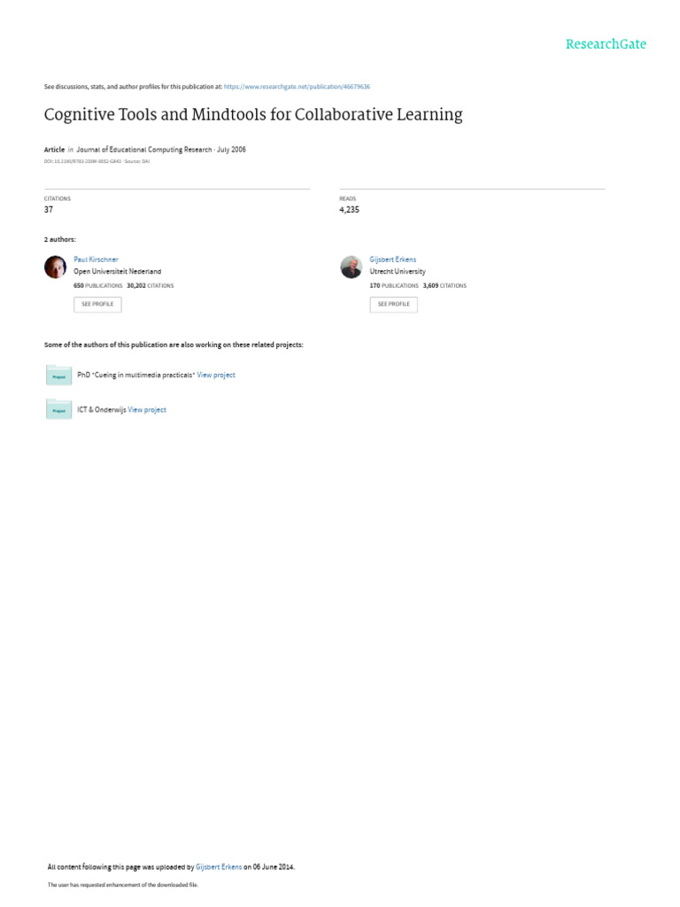Cognitive Tools and Mindtools For Collaborative Learning | PDF | Learning | Educational Technology