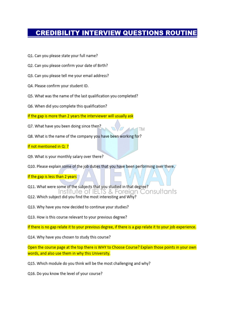 Credibility Interview Questions Routine | PDF Credibility Interview Questions Routine | PDF