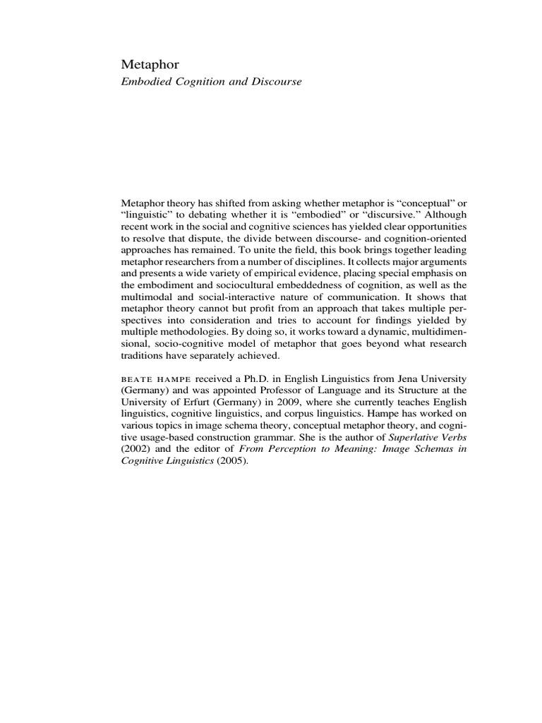 Metaphor - Embodied Cognition and Discourse | PDF | Metaphor | Linguistics