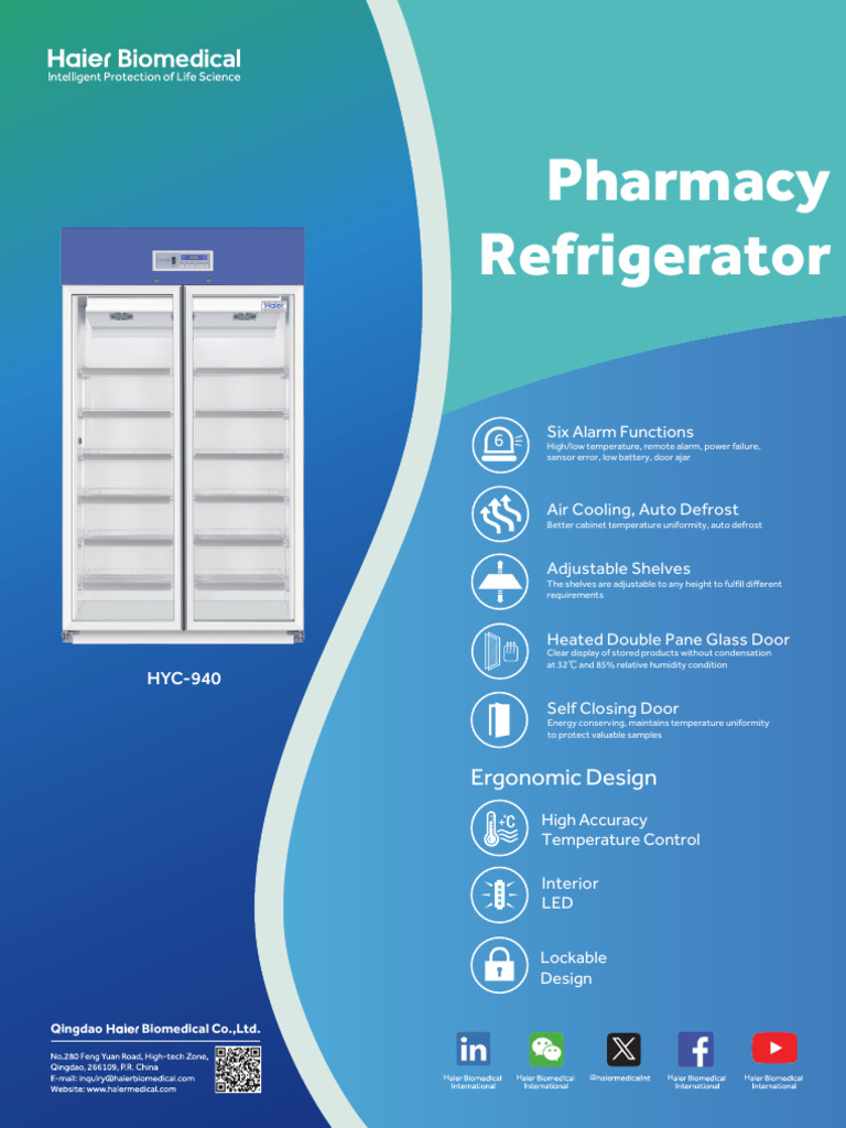 Pharmacy Refrigerator HYC-940 2024.08.06 | PDF | Refrigerator | Door