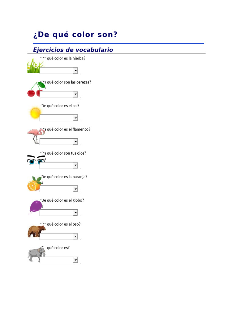 Ejercicios de colores y vocabulario | PDF