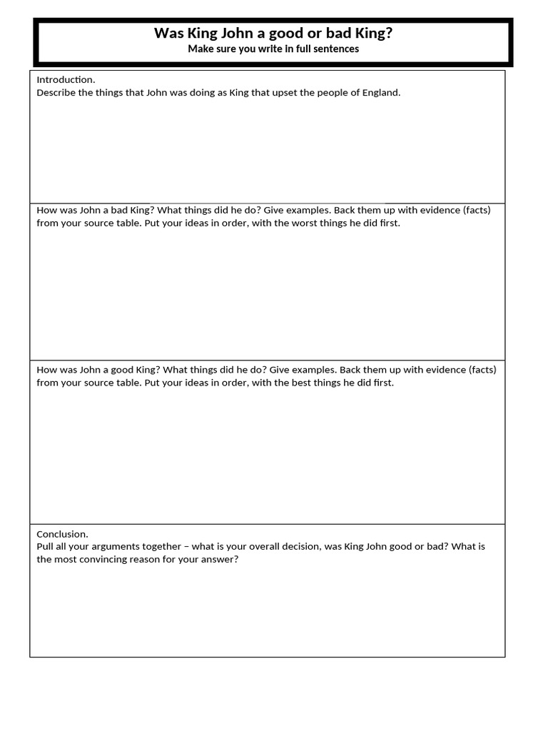 King John Writing Frame | PDF