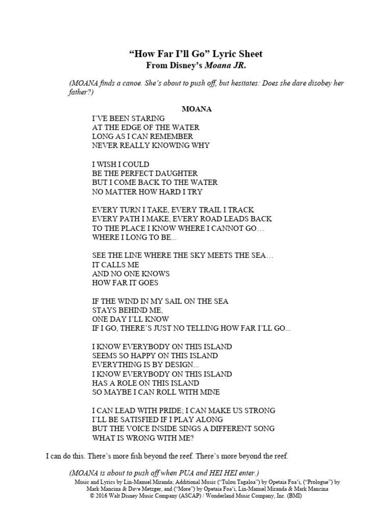How Far Ill Go Lyric Sheet | PDF | Poetry