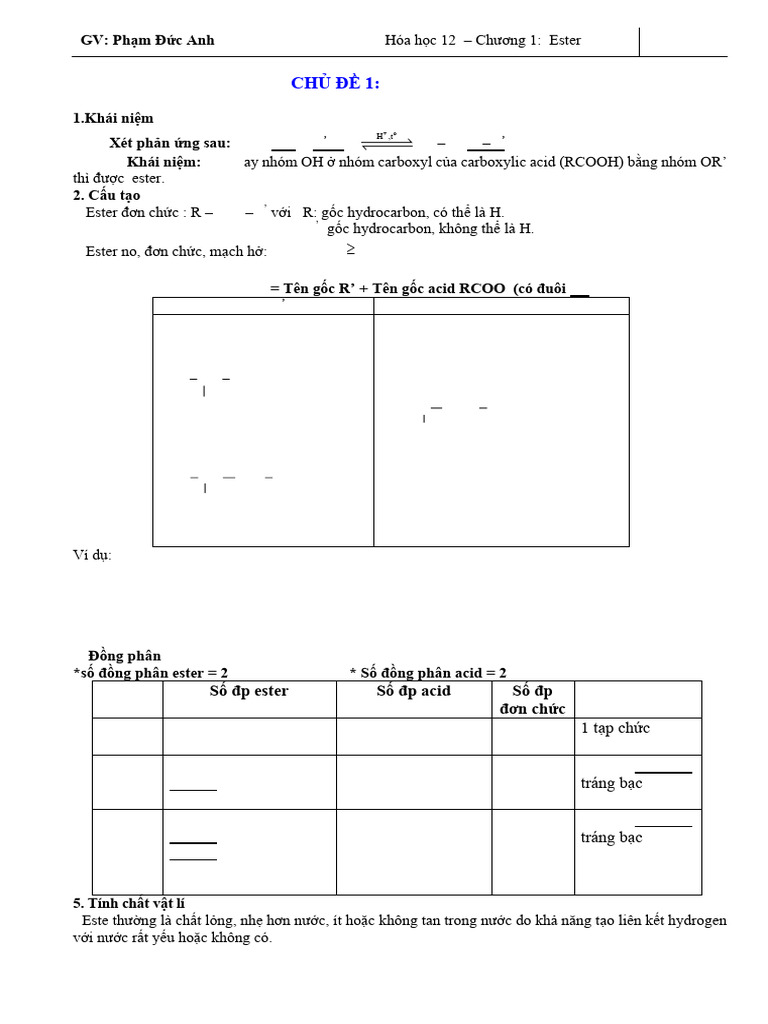 Chuong 1 Ester - Lipid 2024-2025.HS (DTT) | PDF