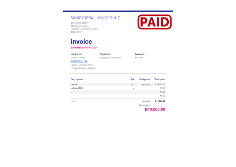 Invoice No.0089 PAID | PDF