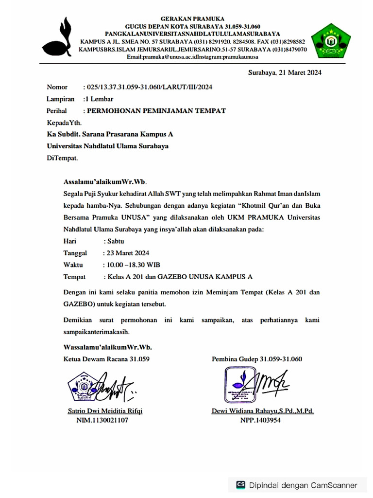 Surat Peminjaman Tempat - Bukber Pramuka | PDF