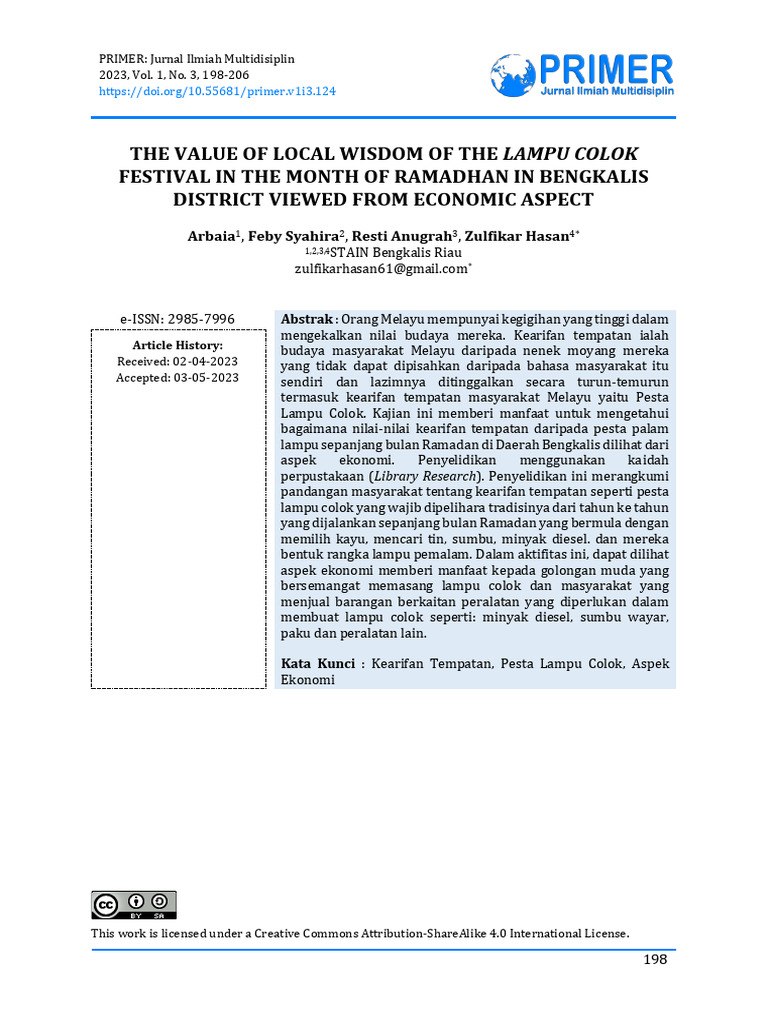 The Value of Local Wisdom of The Lampu Colok Festival in The Month of ...