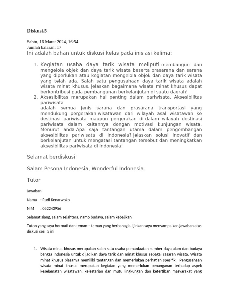 Diskusi 5 Pariwisata | PDF | Ilmu Sosial