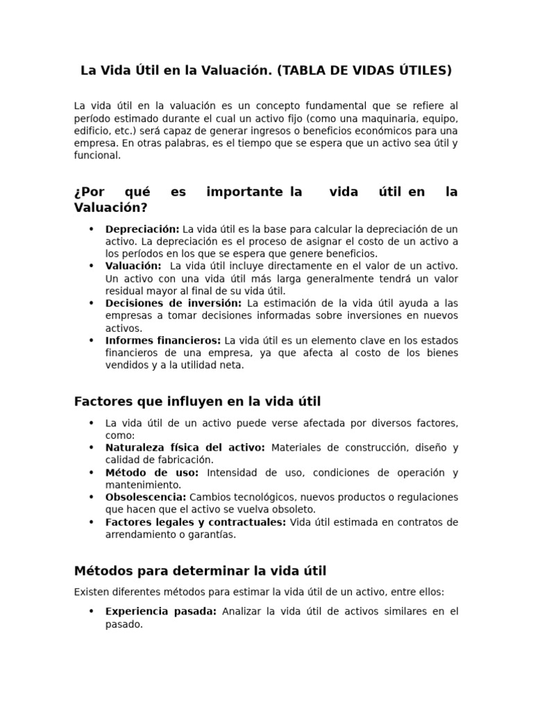 La Vida Útil en La Valuación | PDF | Valoración (Finanzas) | Depreciación