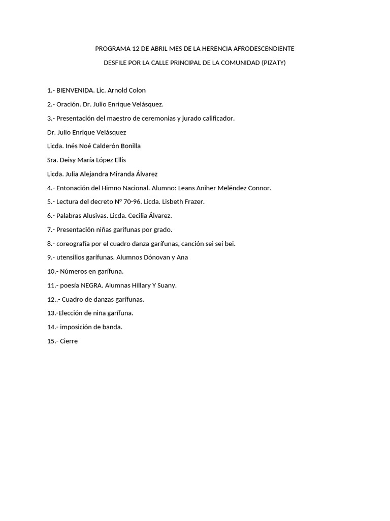 Programa 12 de Abril Mes de La Herencia Afrodescendiente2024 | PDF | Ciencias sociales | Arte