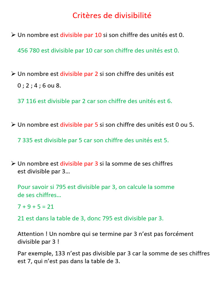 Critères de divisibilité des nombres | PDF | Méthodes et références ...