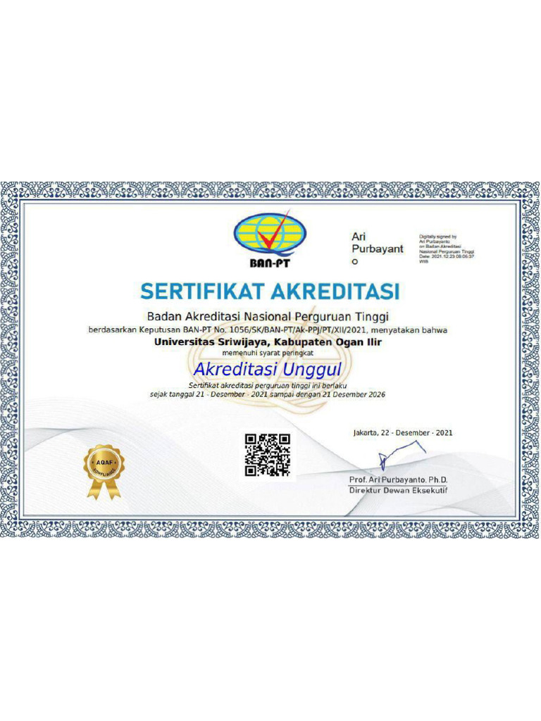 Sertifikat Akreditasi Universitas Dan Program Studi | PDF