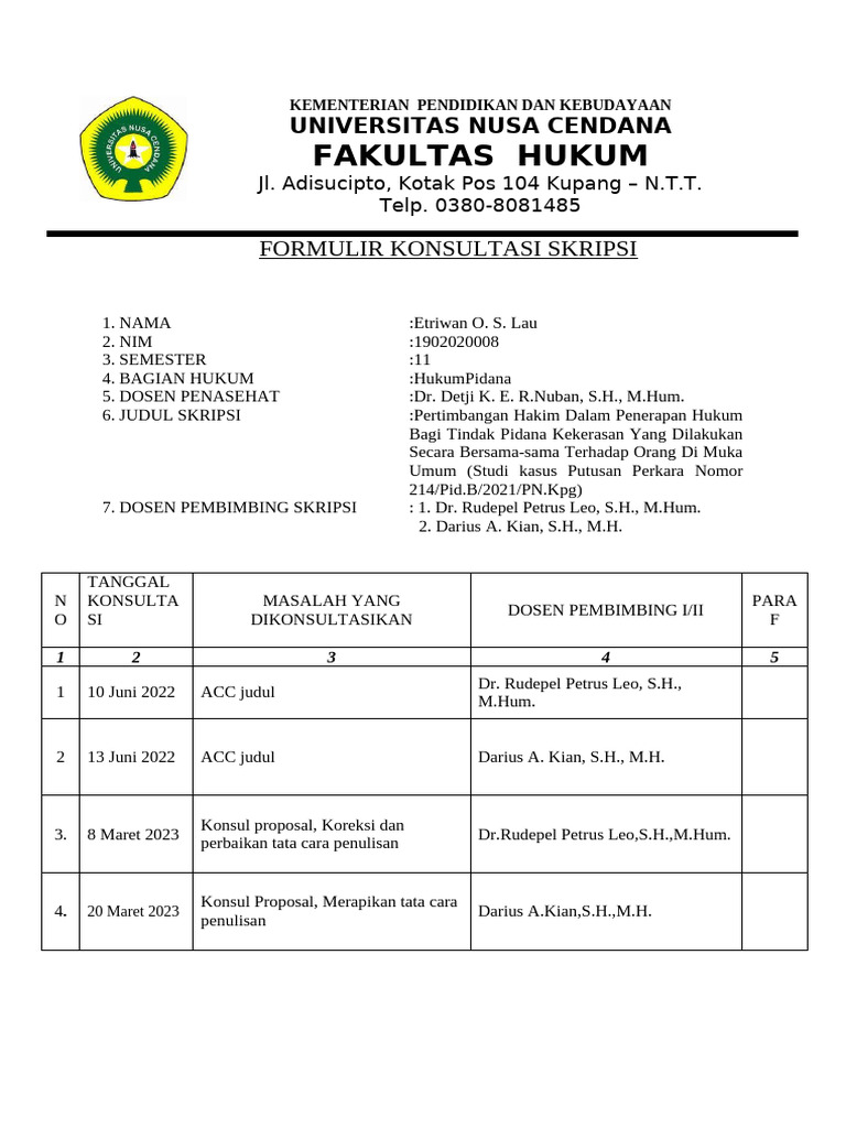 FORMULIR KONSULTASI SKRIPSI Riwan Lau | PDF